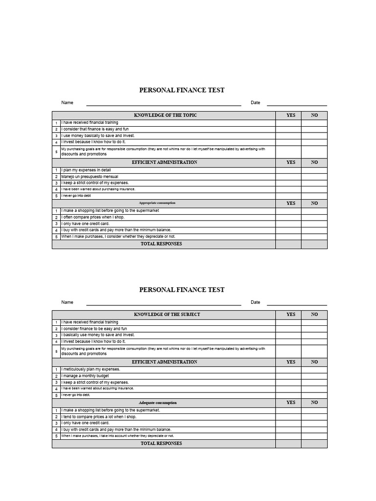 Annex 1 Personal Finance Test | PDF | Credit Card | Expense
