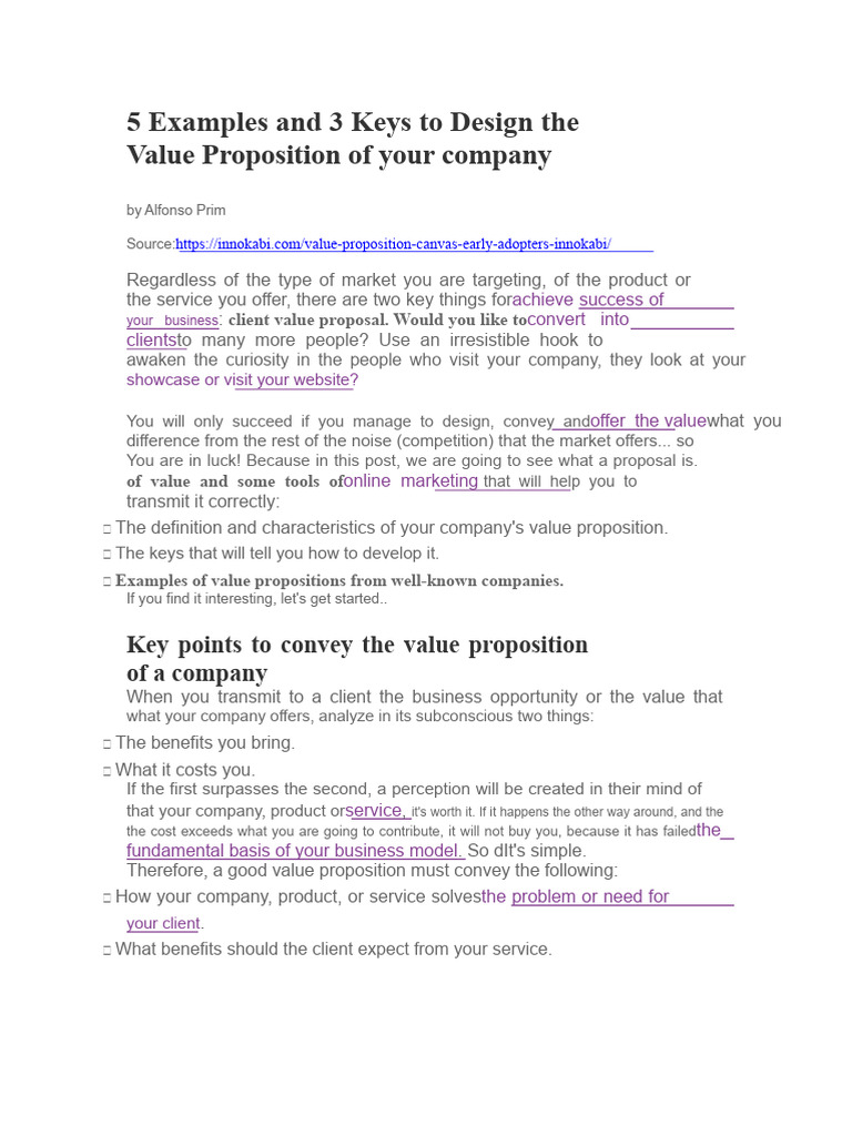 5 Examples and 3 Keys To Designing Your Company's Value Proposition PDF ...