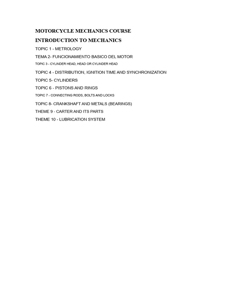 Motorcycle Mechanics Course | PDF