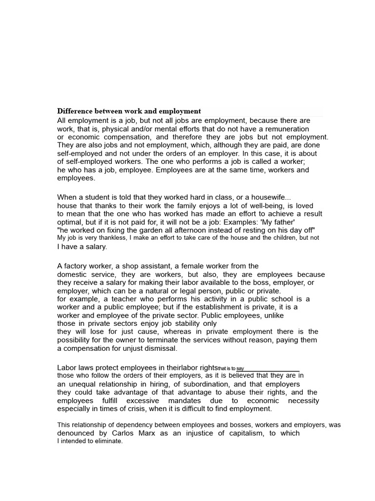 Difference between work and employment | PDF
