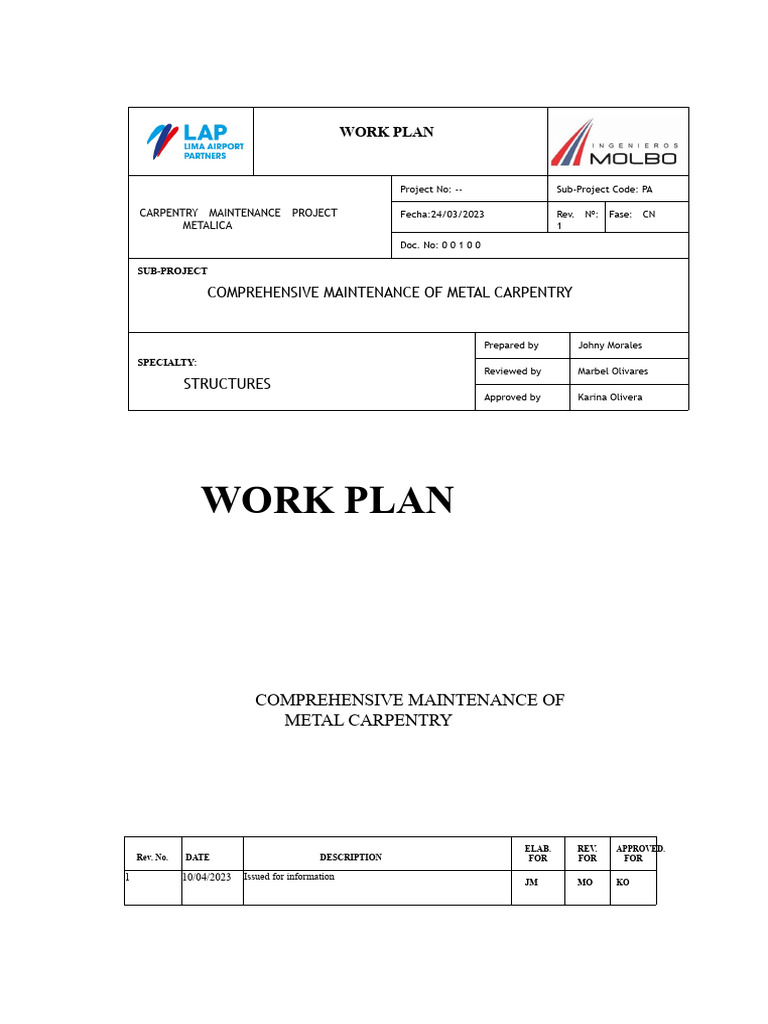 Work Plan - Metal Workshop | PDF | Carpentry