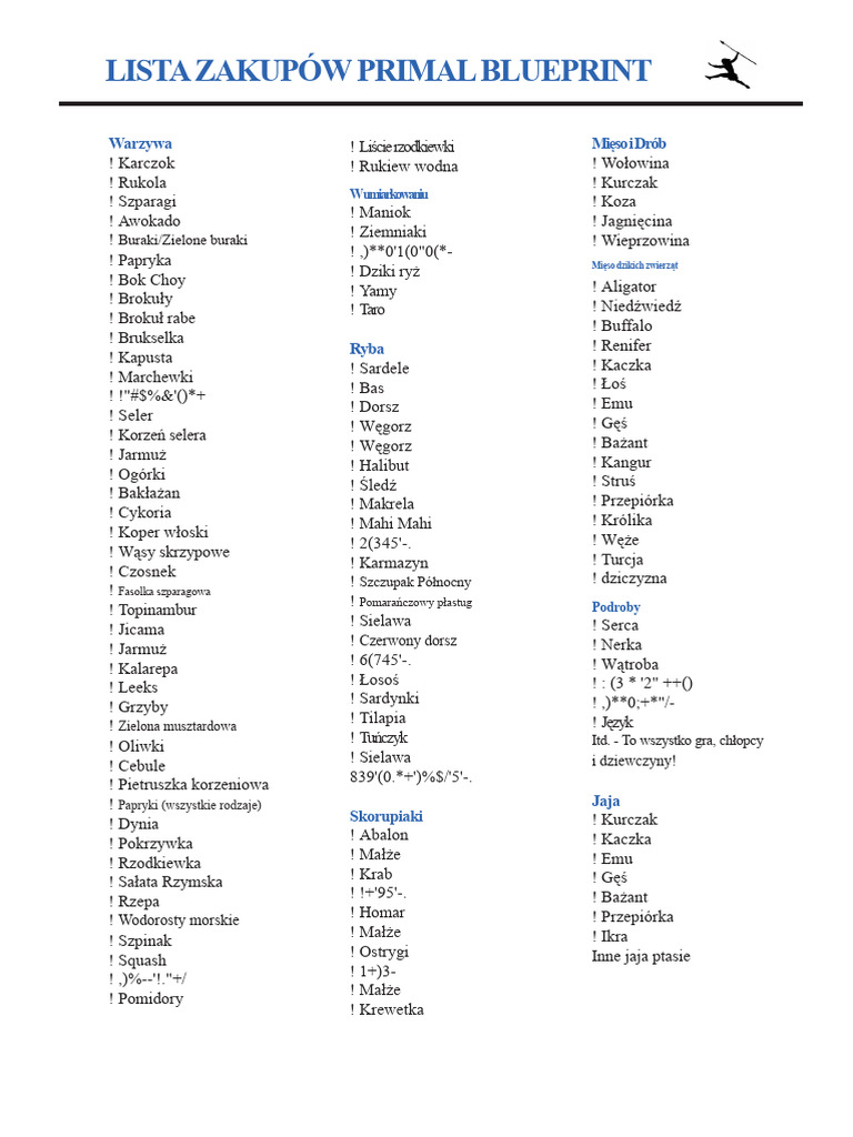 Lista Zakupów Primal Blueprint | PDF