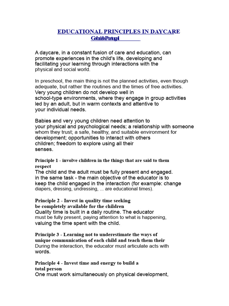 Daycare Educational Principles Explained | PDF | Child Care | Feeling