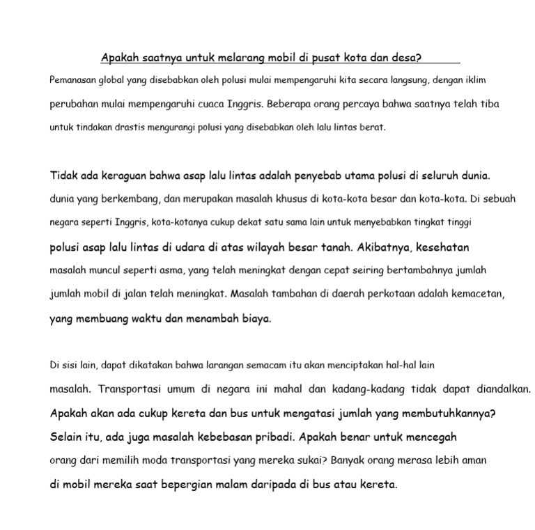 Contoh Argumen Seimbang tentang Pelarangan Mobil-1 | PDF