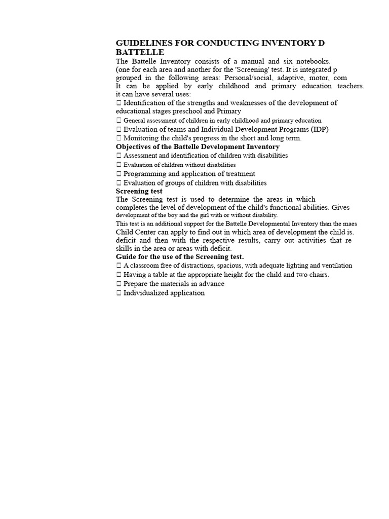 Battelle Development Inventory Guide | PDF | Child Development | Cognition