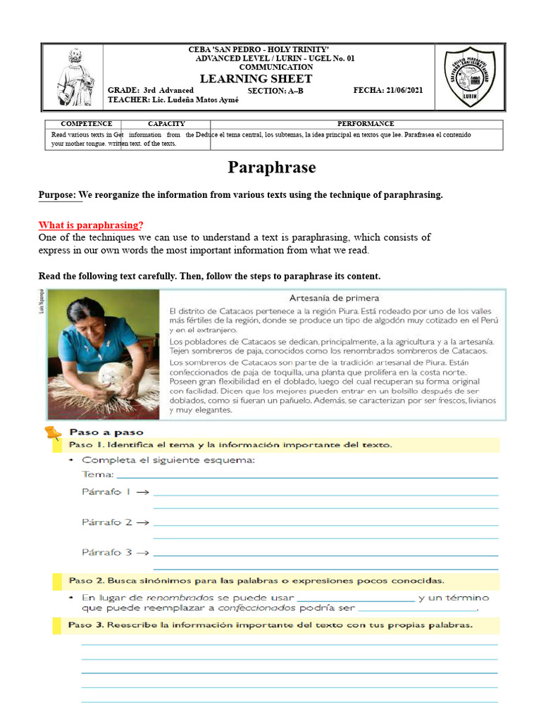SEM 9 - 3rd - PARAPHRASING SHEET 21-06-21 | PDF