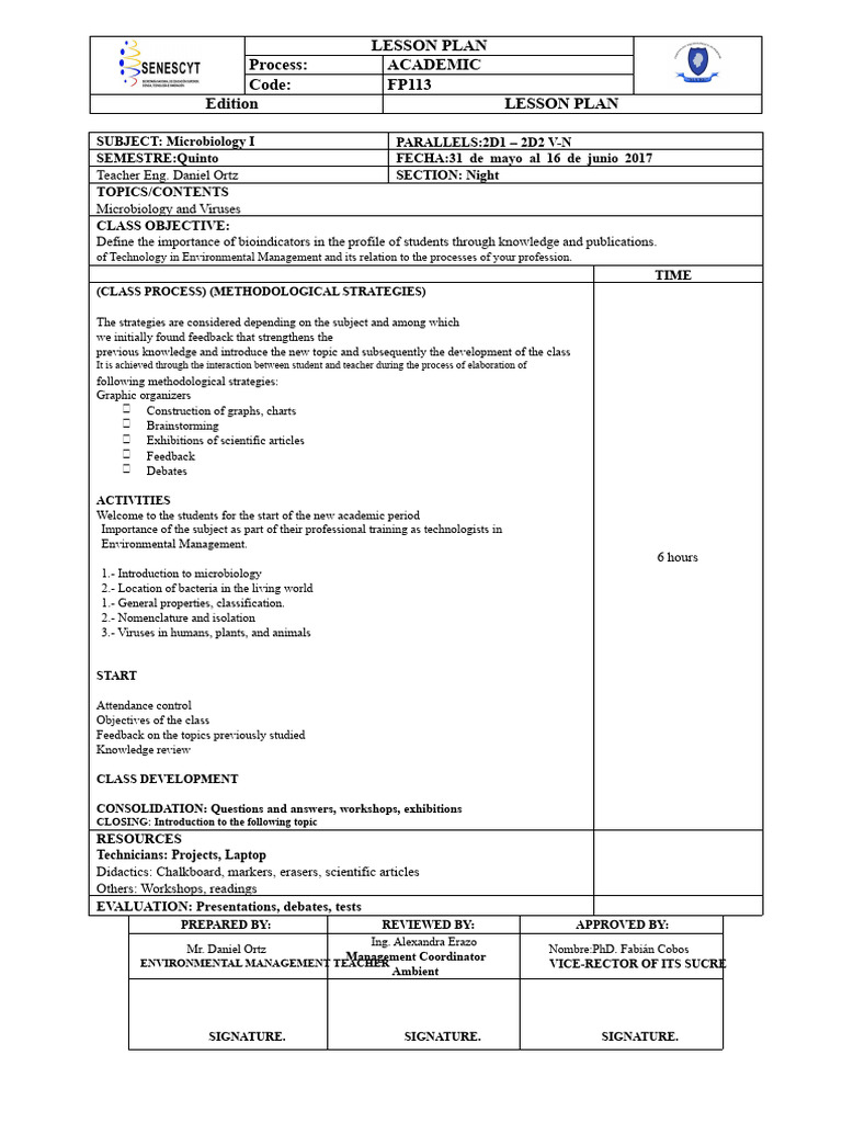 Microbiology I Lesson Plan Overview | PDF | Lesson Plan | Learning