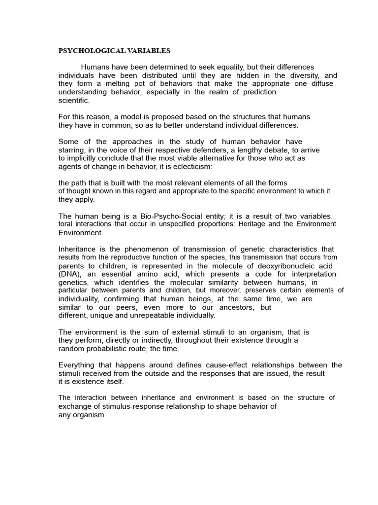 THE PSYCHOLOGICAL VARIABLES | PDF | Perception | Senses