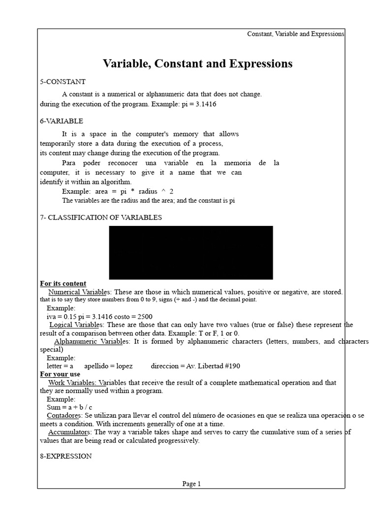 CONSTANTS VARIABLES AND EXPRESSIONS | PDF | Mathematics | Mathematical Logic