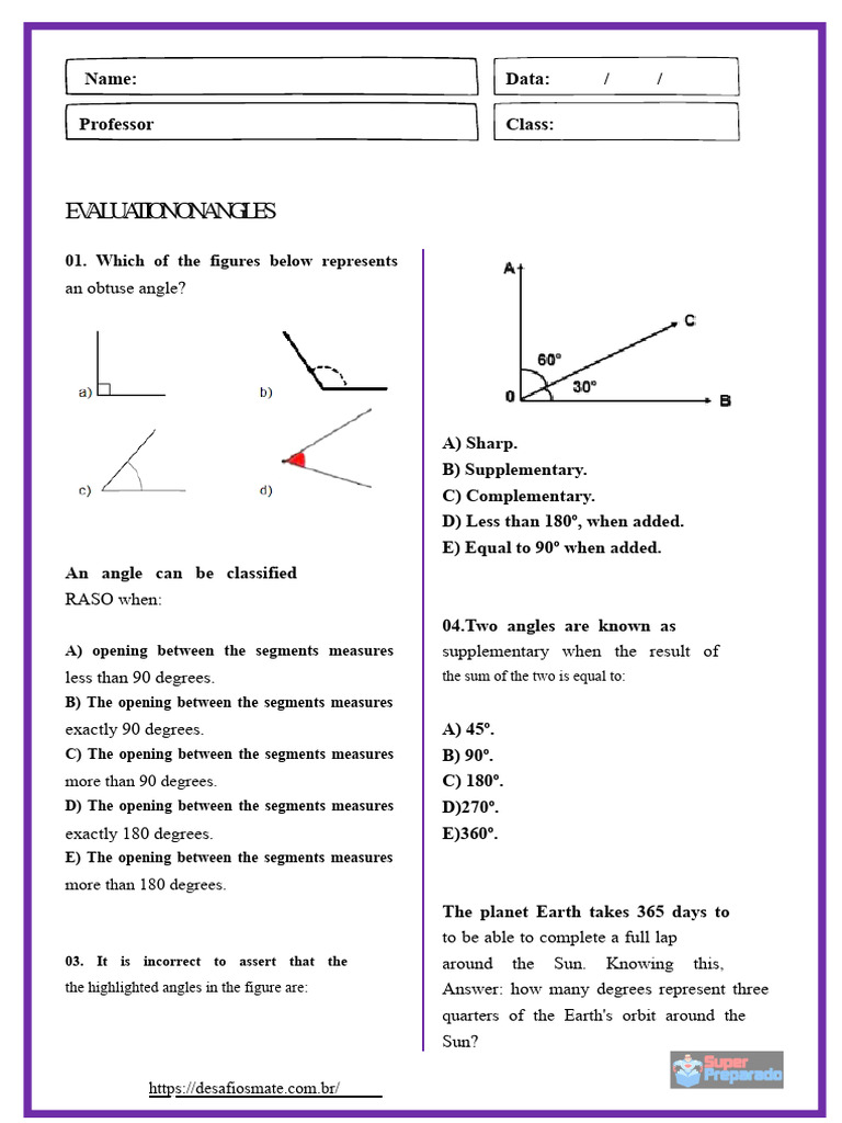 Mathematics 4th Grade - Angles | PDF | Angle | Triangle
