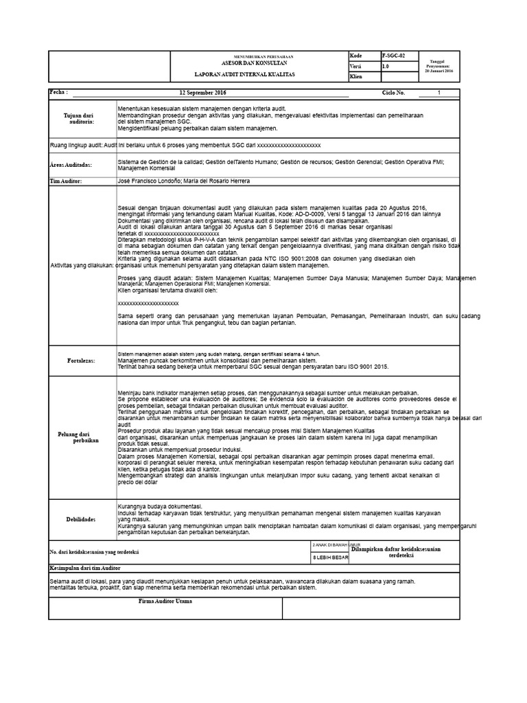 Contoh Laporan Audit Internal | PDF