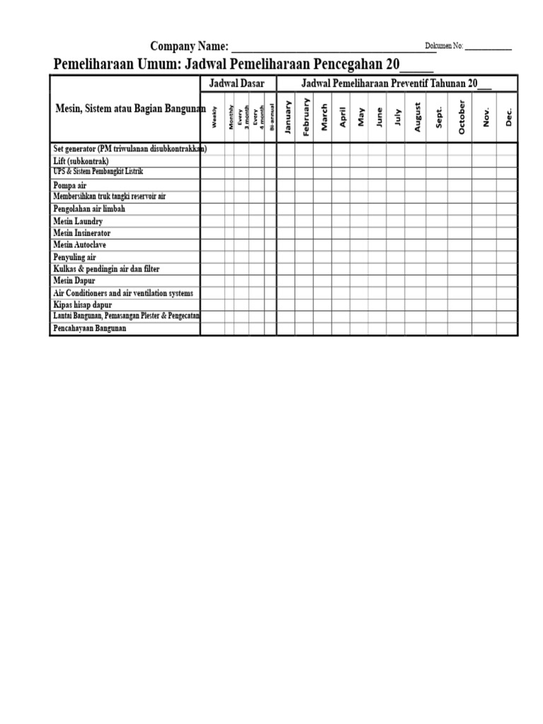 Jadwal Pemeliharaan Preventif 20___ | PDF