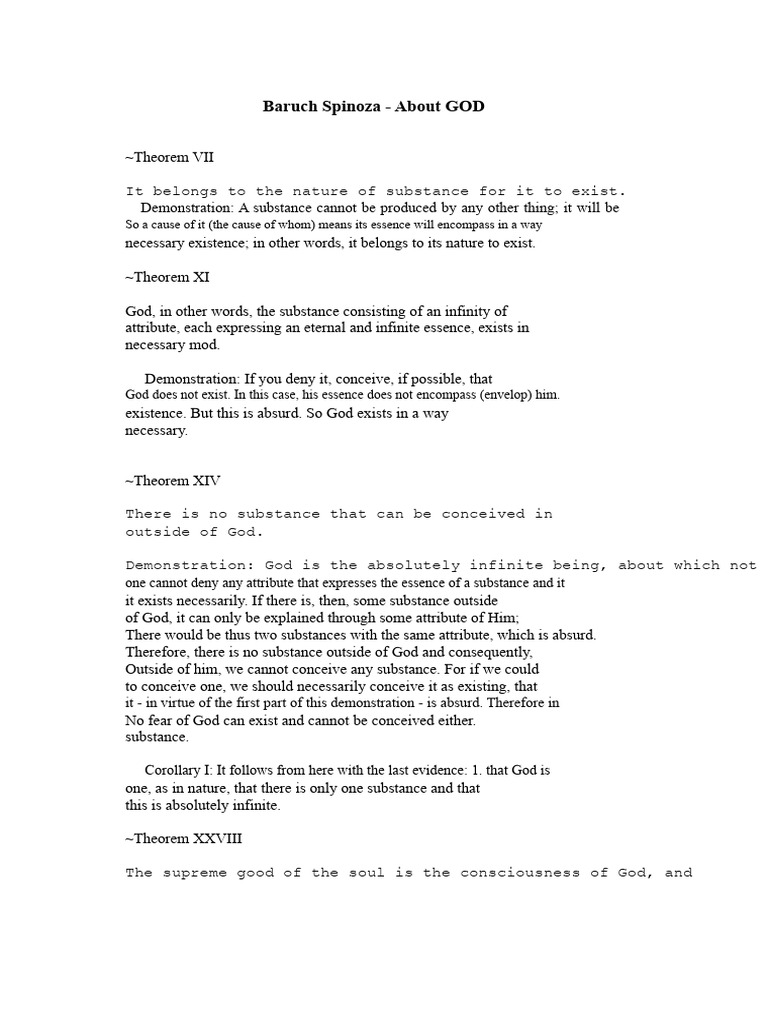 Baruch Spinoza-On GOD | PDF | Substance Theory | God