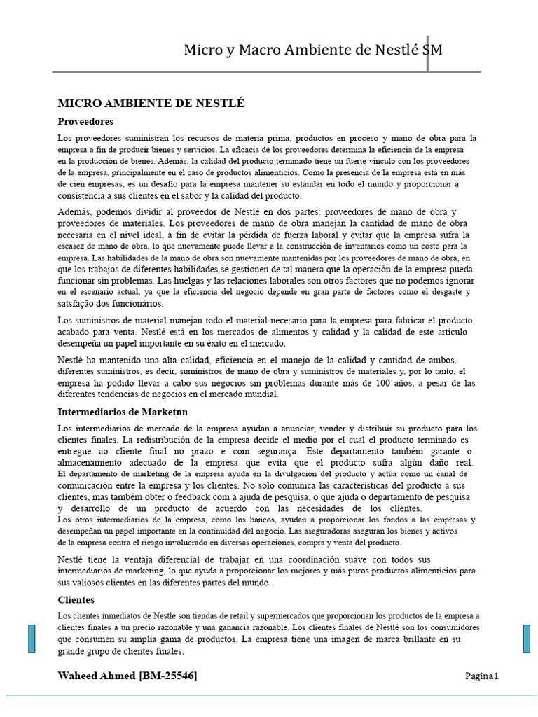 Micro y Macro Ambiente de Nestlé | PDF | Business | Hacerse un nido