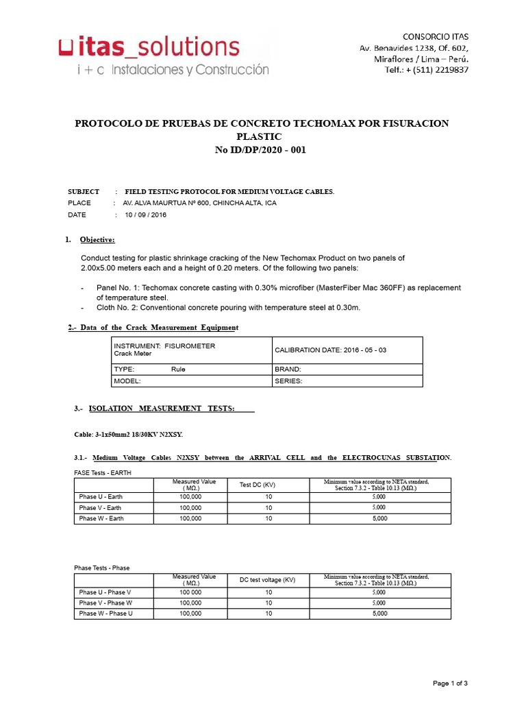 Field Electrical Test Protocol | PDF | Voltage | Transformer