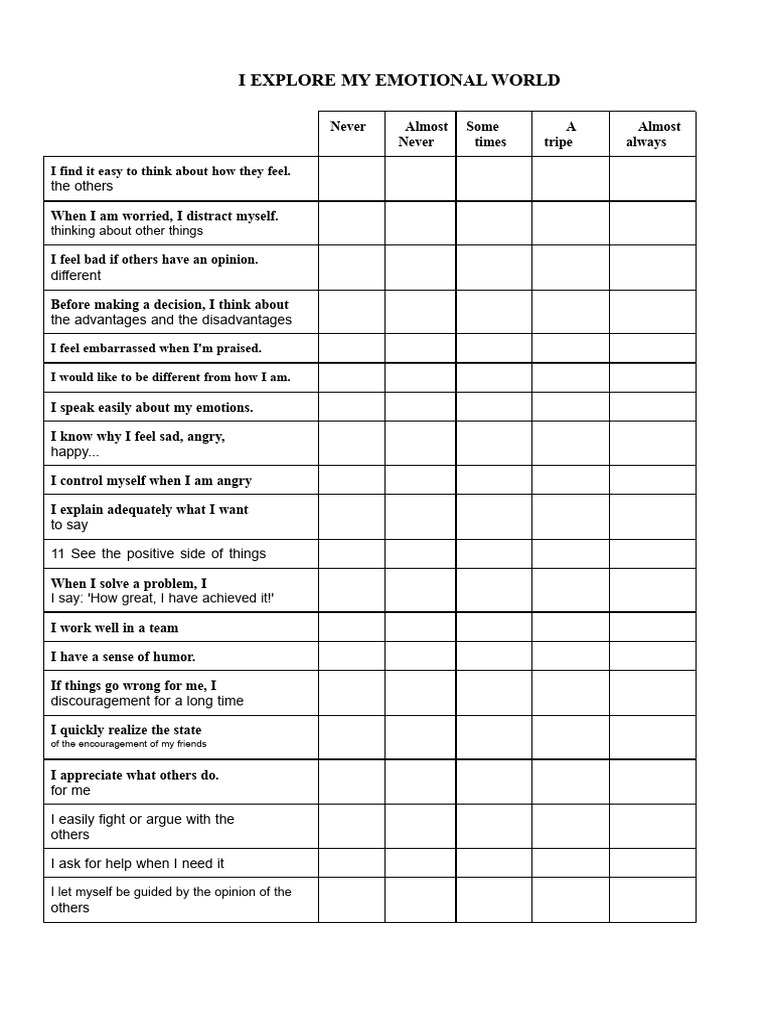 Questionnaire - I Explore My Emotional World PDF | PDF