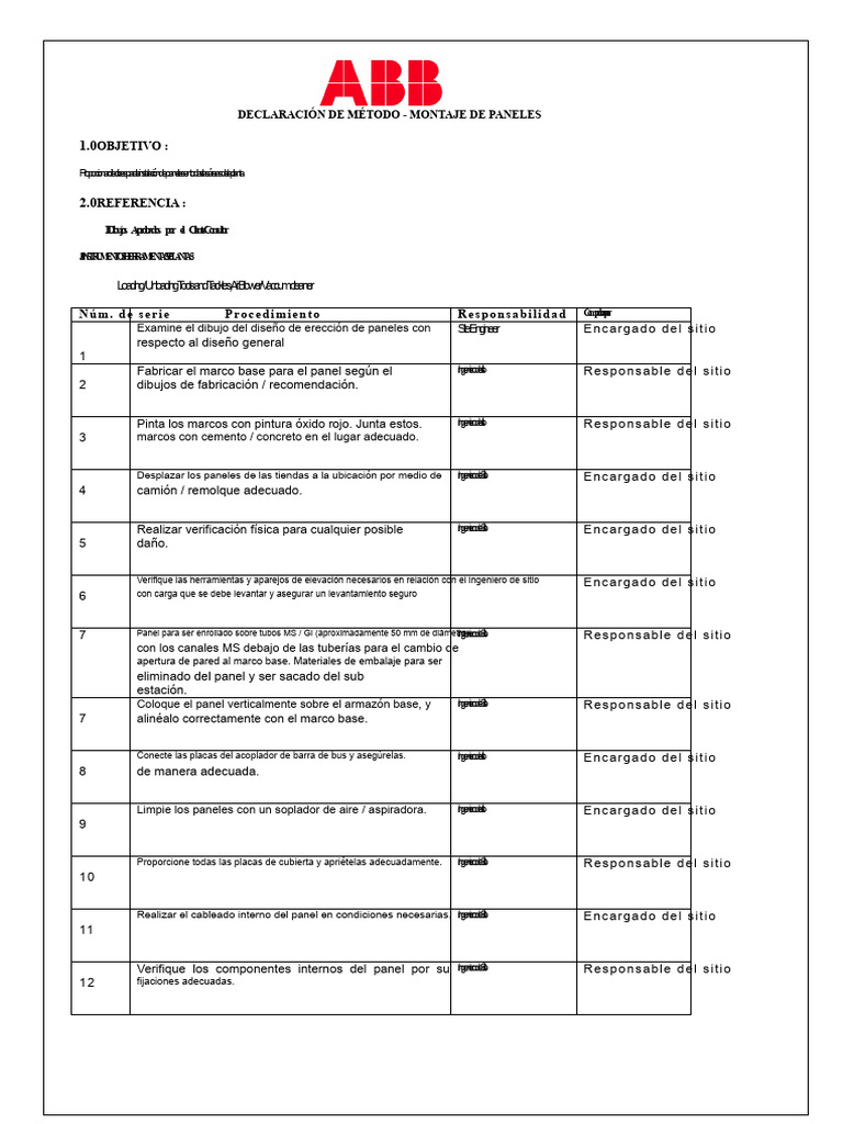 declaración del método - Erección de paneles | PDF | Sector secundario de la economía