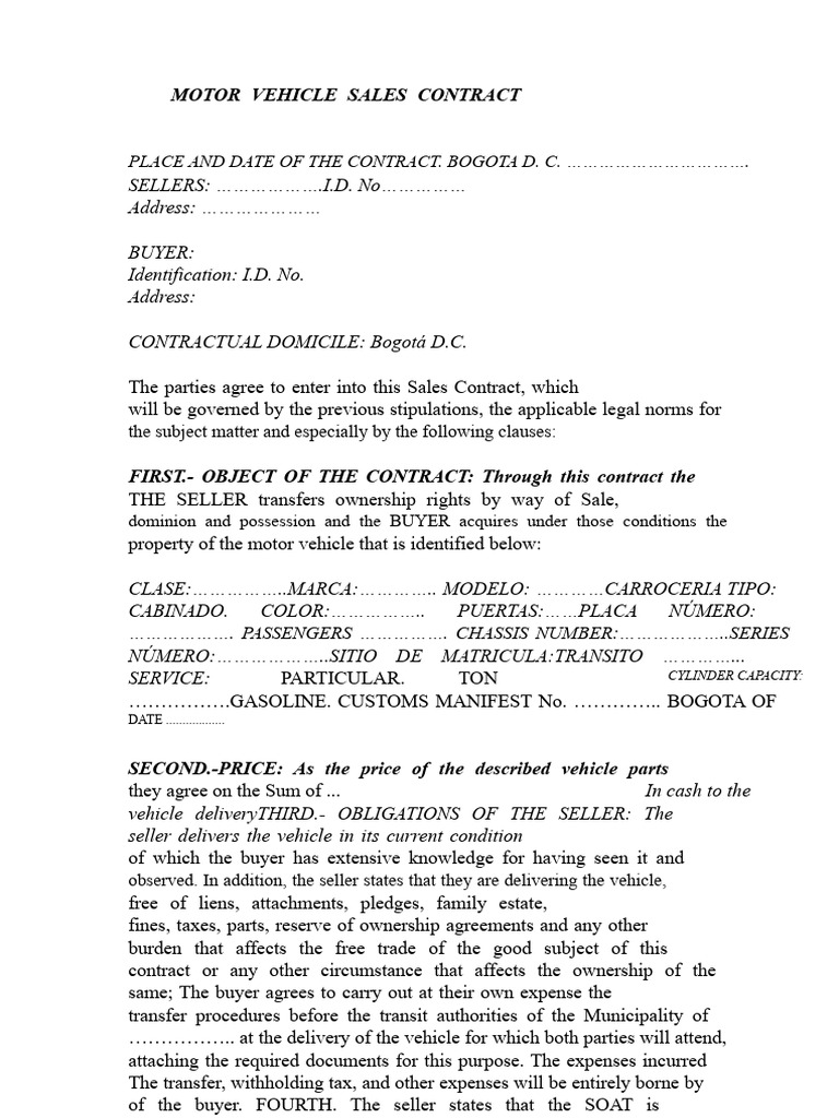 Contract of Sale of Motor Vehicle | PDF | Taxes | Business