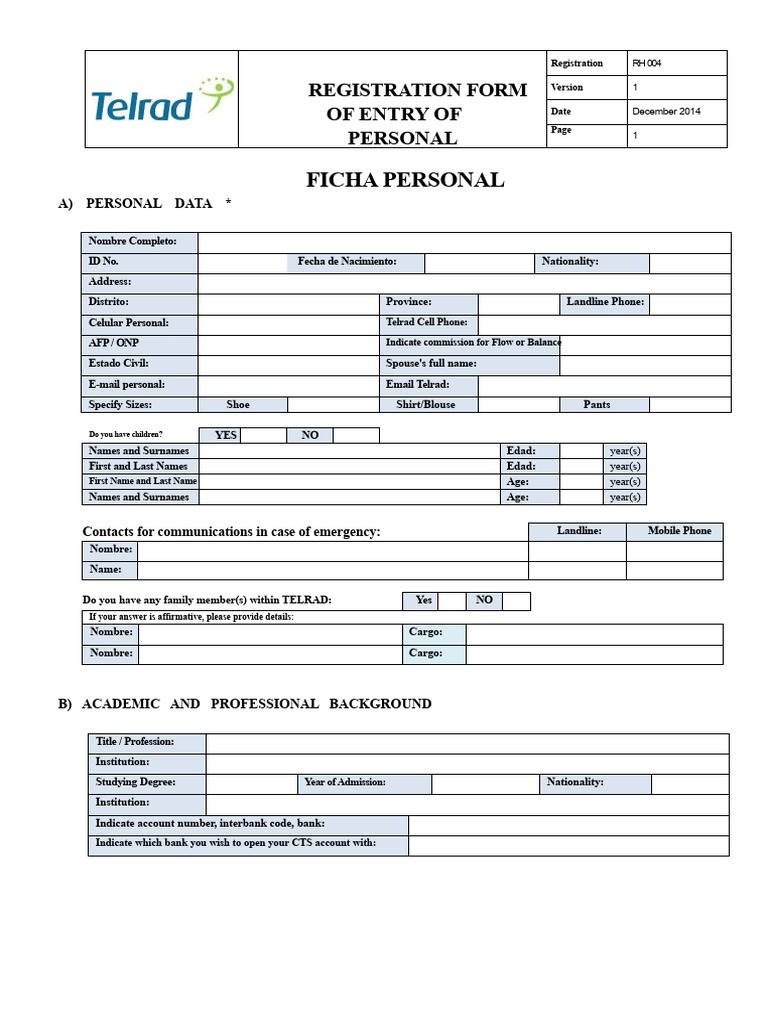 Staff Admission Registration Form - 1 | PDF