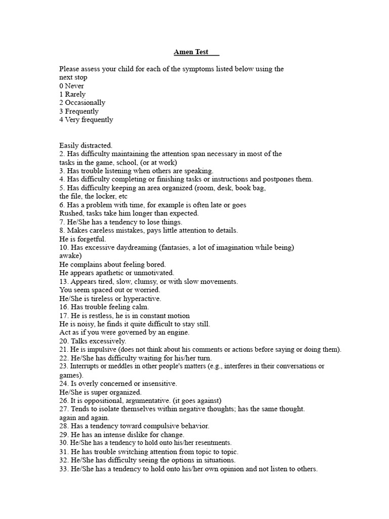 Child Behavior Assessment Questionnaire | PDF | Attention Deficit ...