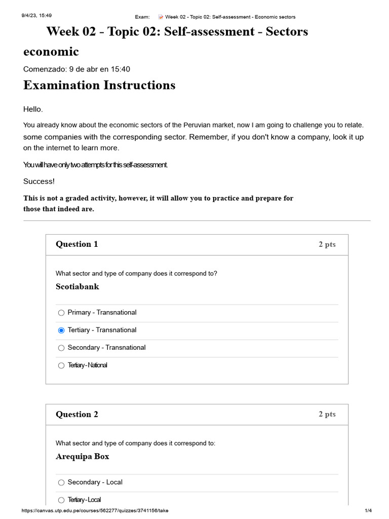 Exam? Week 02 - Topic 02 - Self-Assessment - Economic Sectors | PDF ...