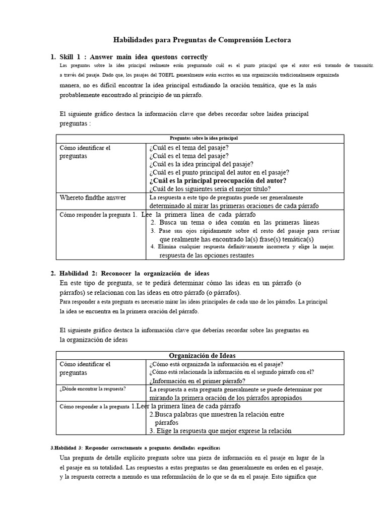 Las Preguntas de Comprensión Lectora | PDF | Comprensión lectora ...