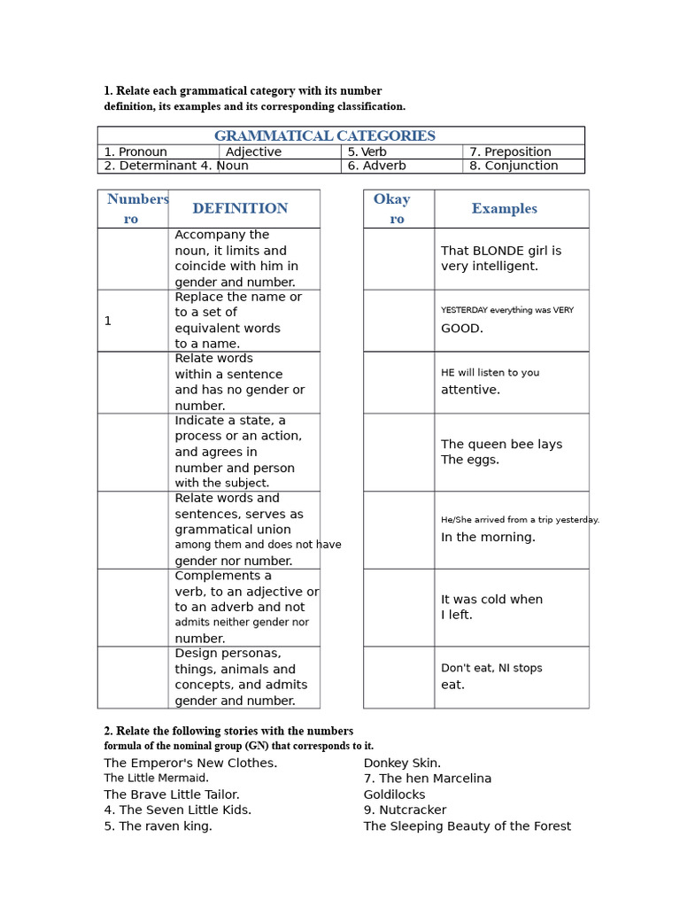 Morphosyntactic Exercises COOL For 1st Year of Secondary Education ...