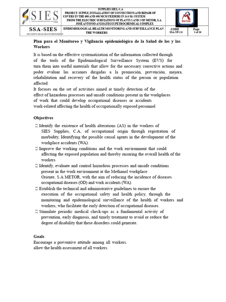 2.6 Epidemiological Health Monitoring and Surveillance Plan For Workers ...