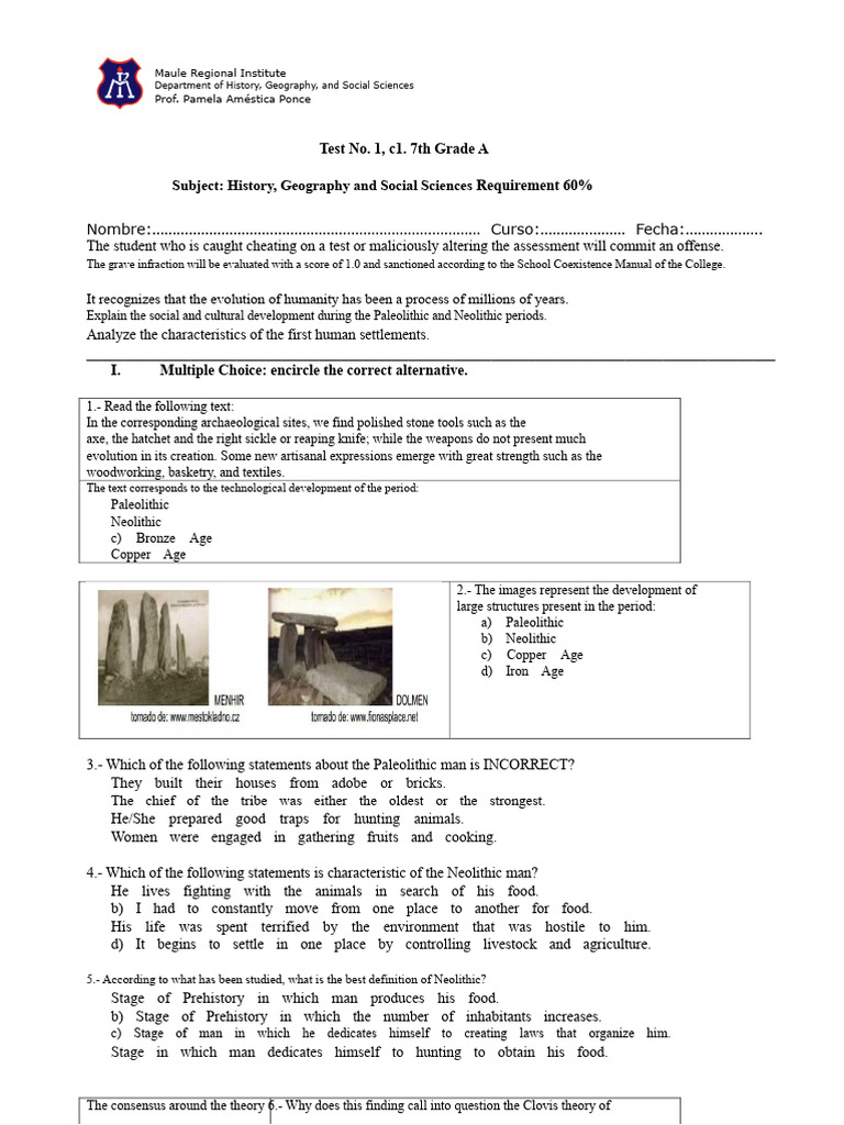 Test 7 Basic | PDF | Homo | Paleolithic