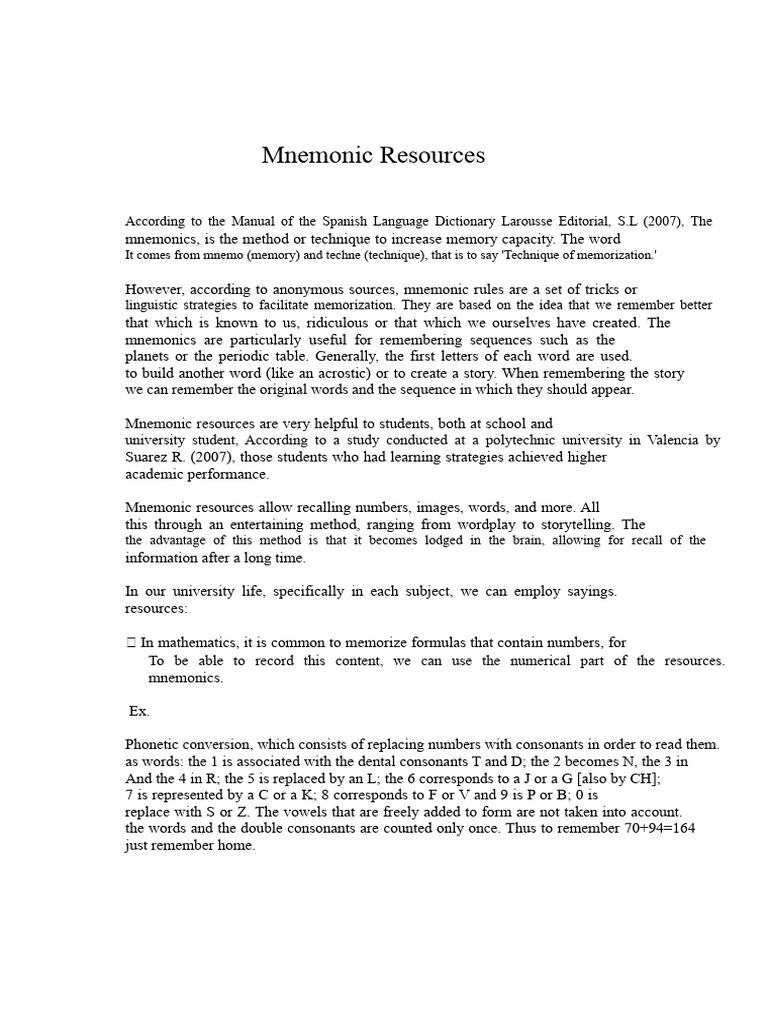 Effective Mnemonic Techniques for Learning | PDF | Mnemonic | Linguistics