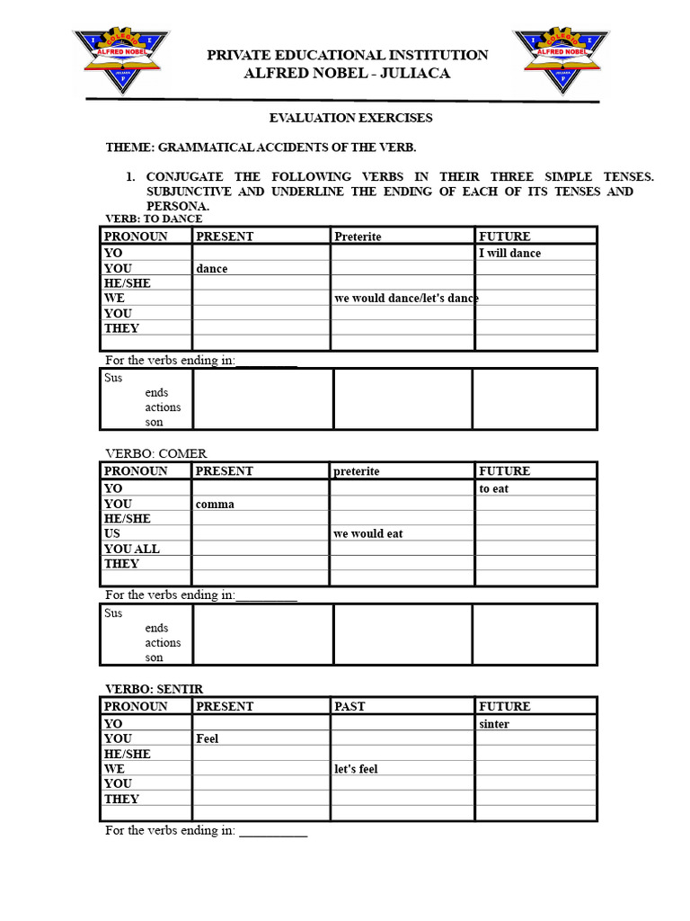Exercise Accidents of The Verb | PDF | Verb | Grammatical Conjugation
