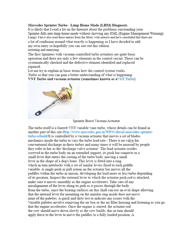 Sprinter Turbo Actuator Fault Diagnosis | PDF | Valve | Vacuum Tube