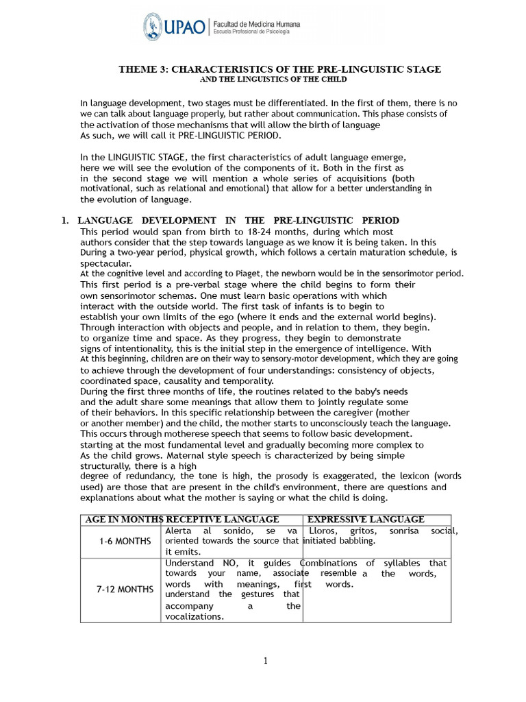 Theme 3: Characteristics of The Pre-Linguistic Stage | PDF | Language ...