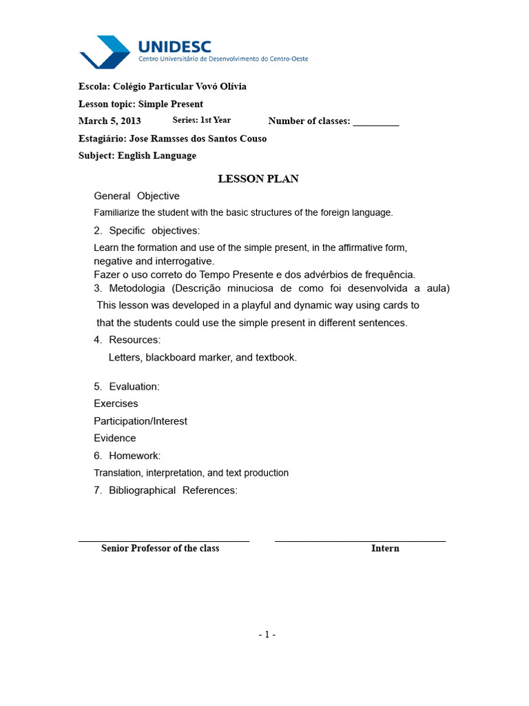 English Lesson Plan | PDF | Lesson Plan | English Language