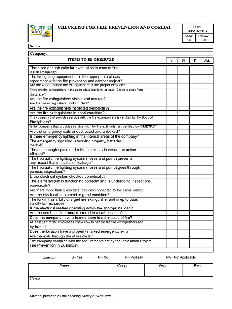 Fire Prevention Checklist for Safety | PDF | Firefighting | Fire Safety