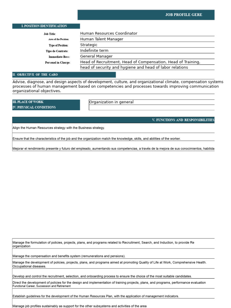 Human Resources Coordinator Job Profile | PDF | Human Resources ...