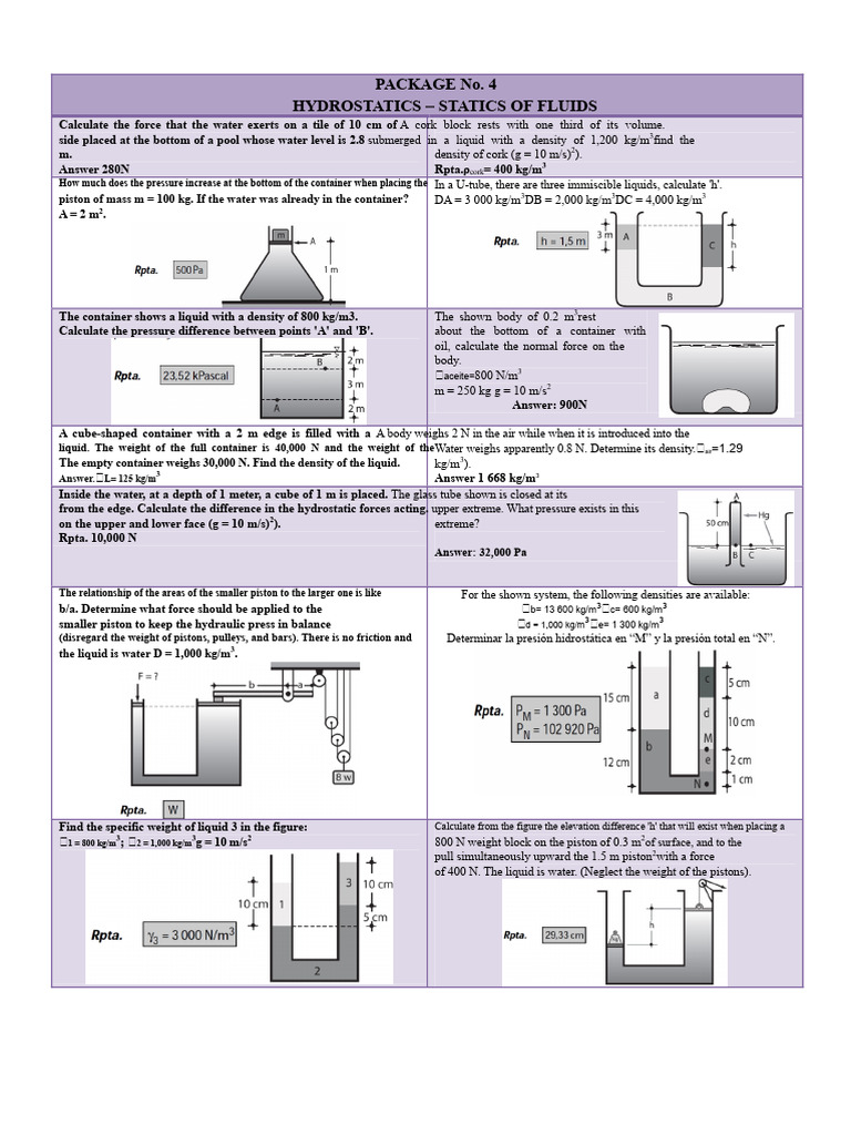 Package No. 4 Hydrostatics | PDF | Density | Pressure
