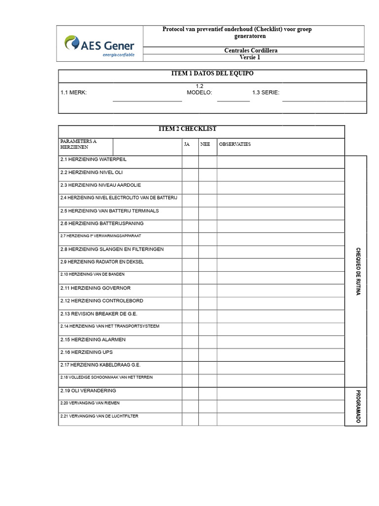 Checklist - Generators | PDF