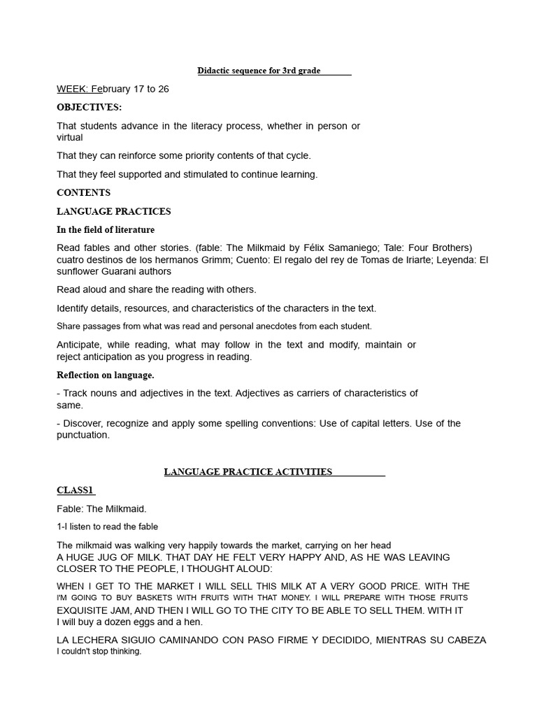 Didactic Sequence For 3rd Grade | PDF