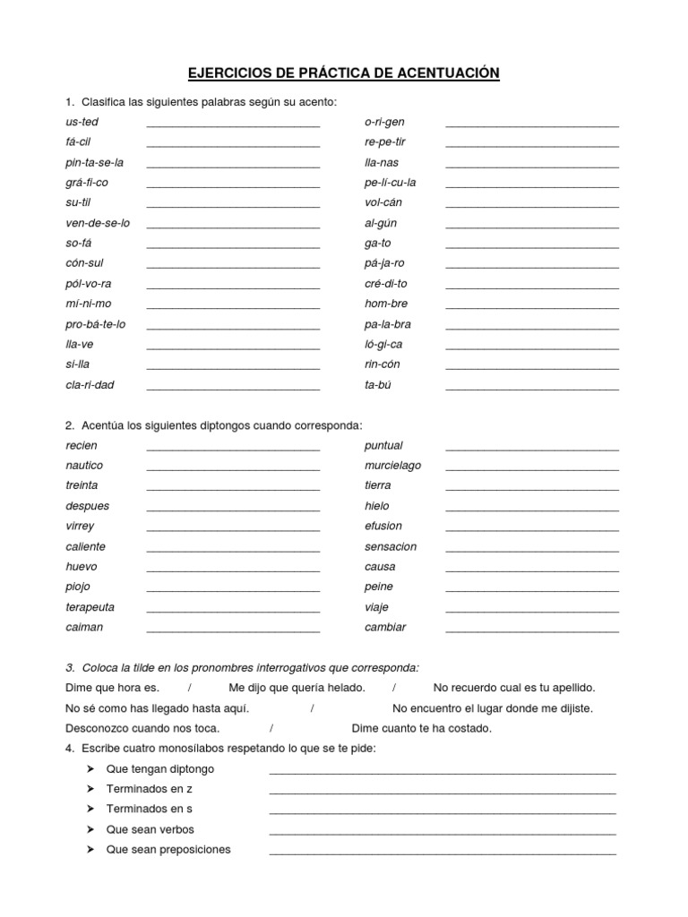 Ejercicios de Práctica de Acentuación | PDF | Lingüística | Sintaxis