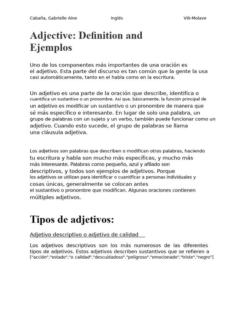 Adjetivo | PDF | Adjetivo | Pronombre