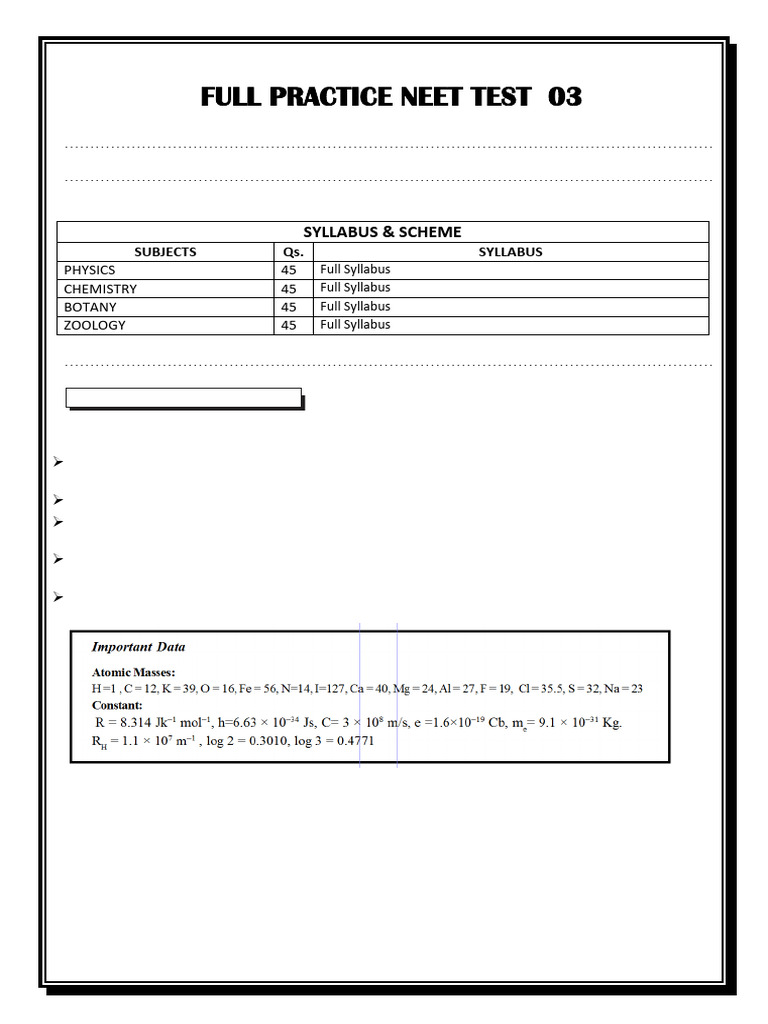 NEET Full Practice Test 03 (2025) | PDF | Biology