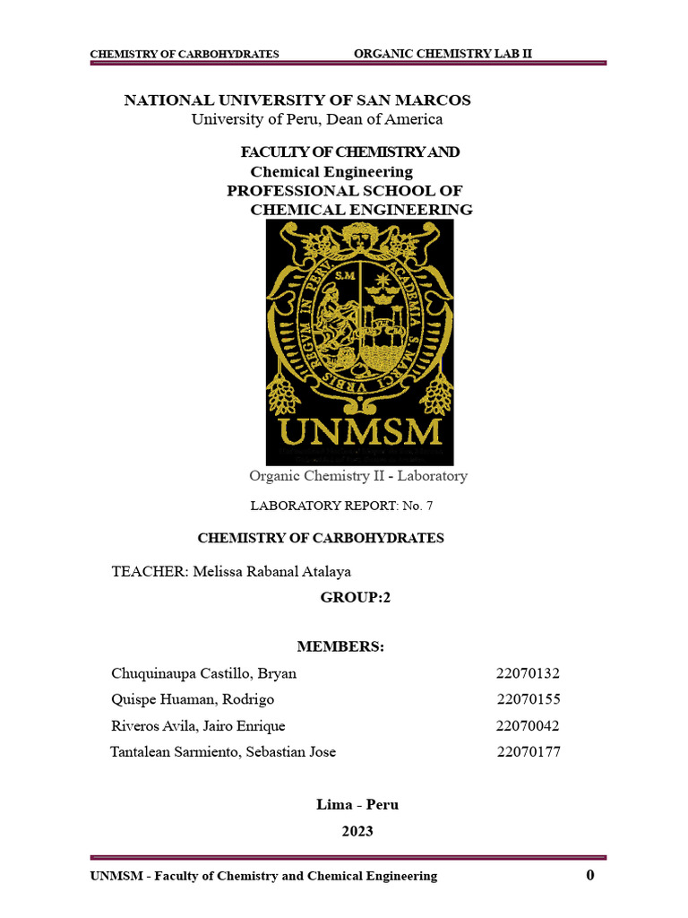 Chemistry of Carbohydrates - Organic Chemistry Lab 2 | PDF ...