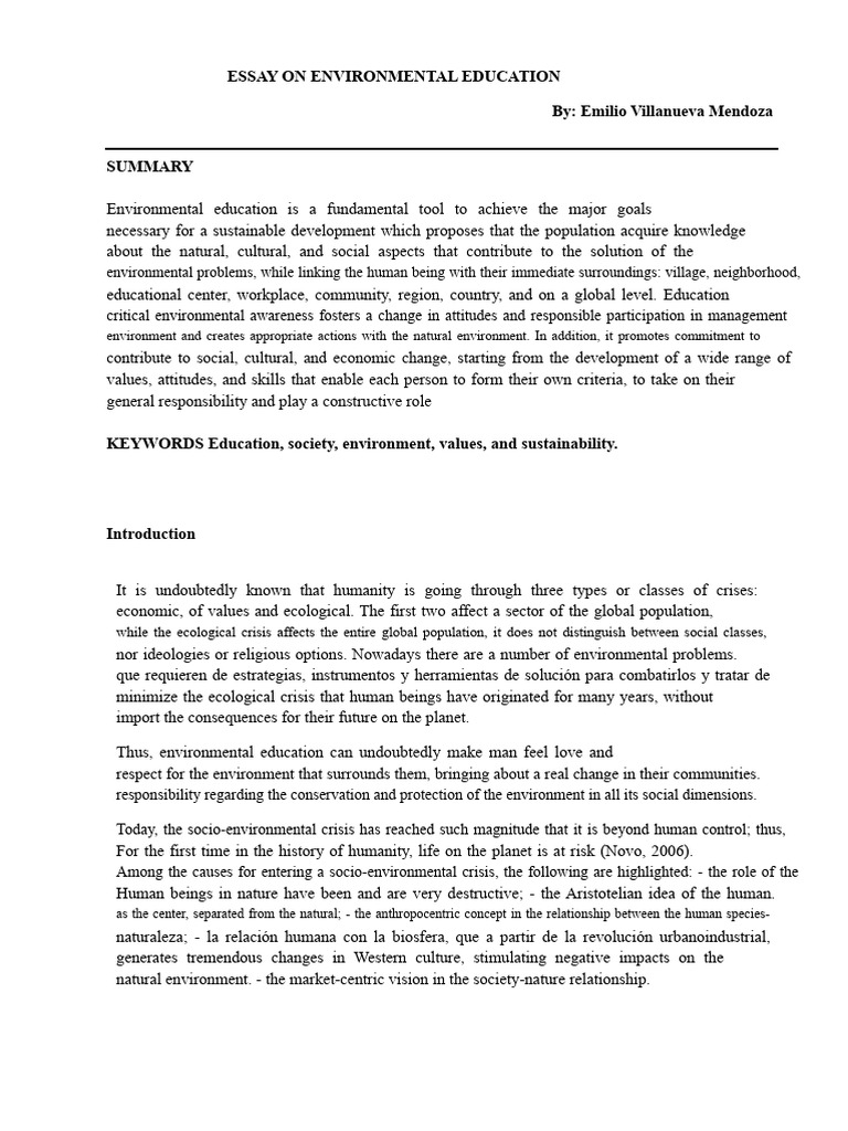 Essay On Environmental Education | PDF | Sustainability | Sustainable ...