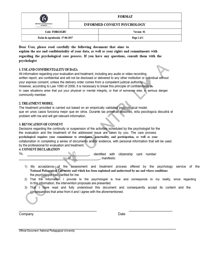Informed Consent Psychology | PDF | Psychology | Informed Consent