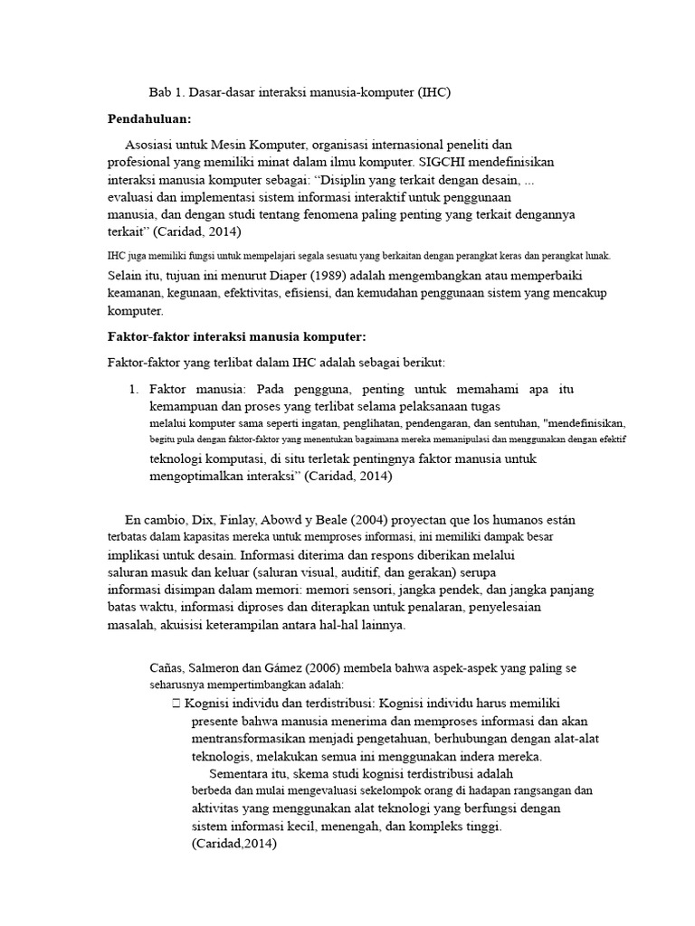 Ringkasan Bab 1. Dasar-Dasar Interaksi Manusia Komputer (IHC) | PDF