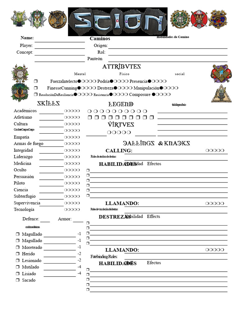 Scion 2e Hoja de Personaje PDF | PDF