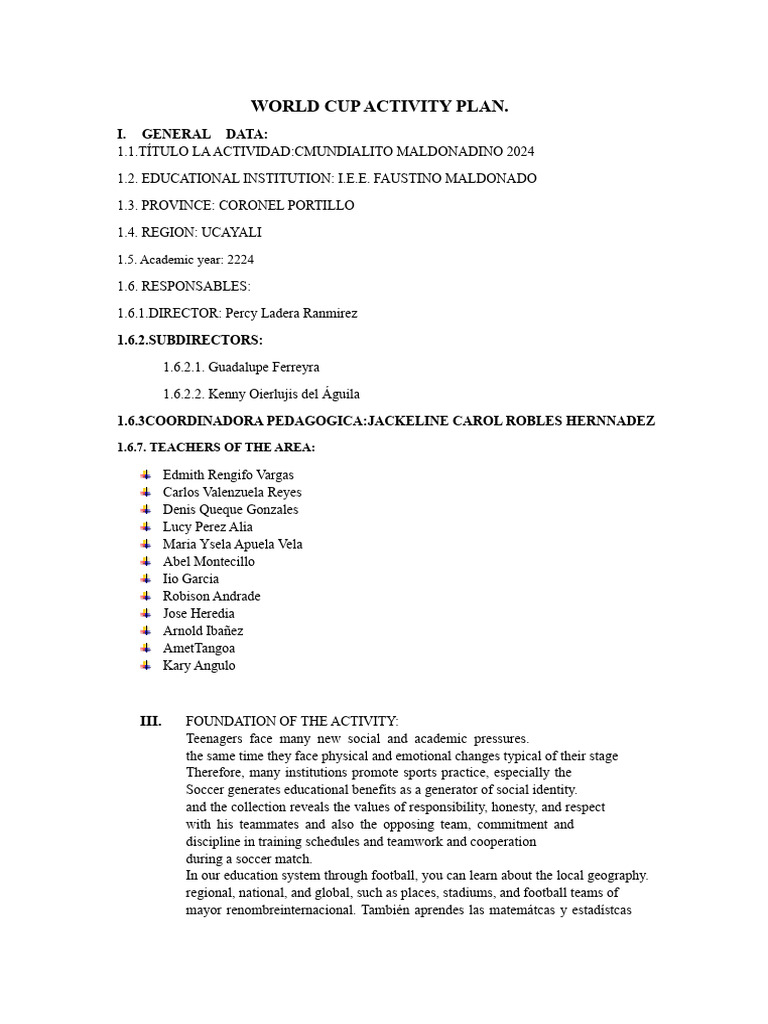 World Cup Activity Plan 2024 | PDF