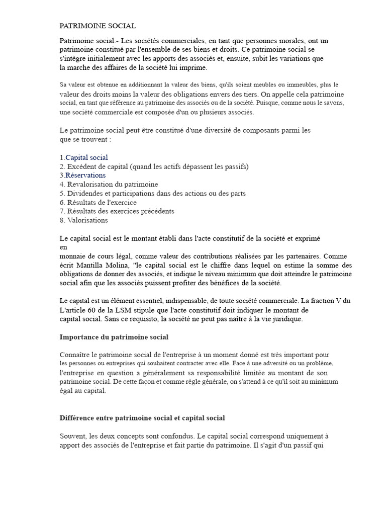 Comprendre le patrimoine social | PDF | Capitaux propres | Capital ...