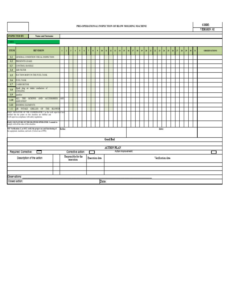 Pre-Operational Inspection of Blower | PDF